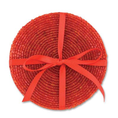 Red Beaded Coasters Set of 4 #76-241 | Epic Products